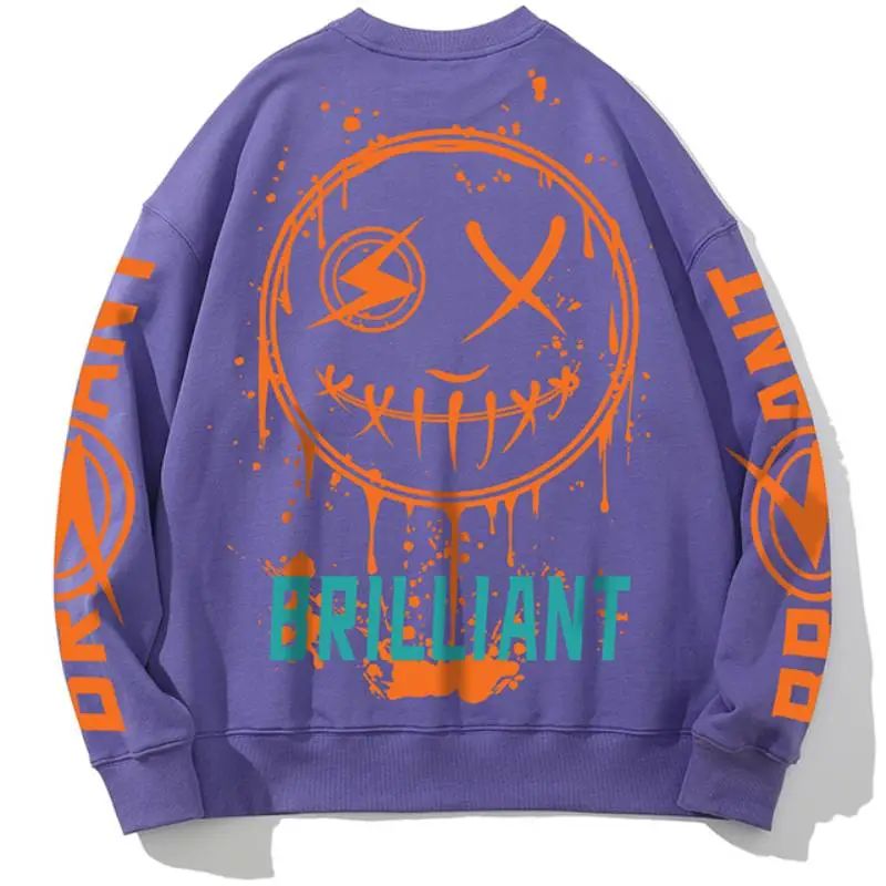 SANSYAS Hip Hop Grimace Printed Round Neck Loose Regular Sweater - POIZON