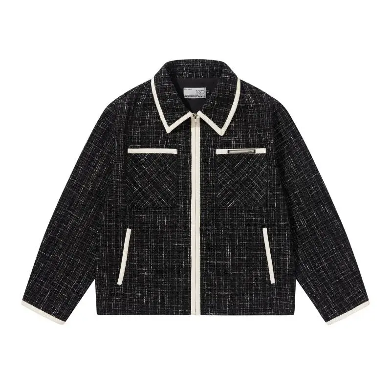 HARSH AND CRUEL Tweed Woven Contrast Lap Edge Jacket - POIZON