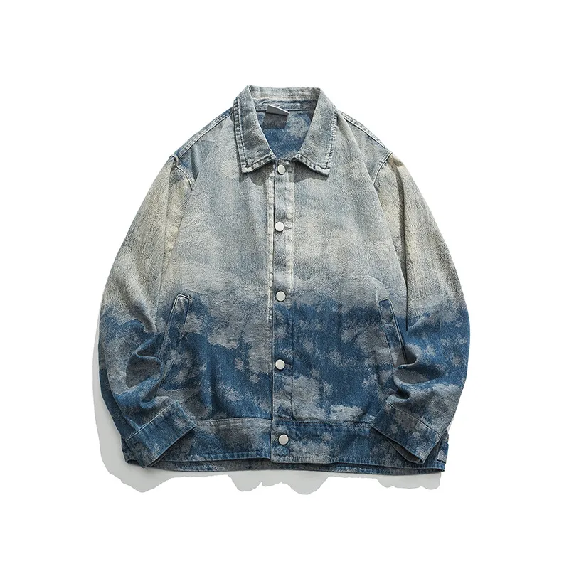Water Washed Gradient Denim Jacket - POIZON
