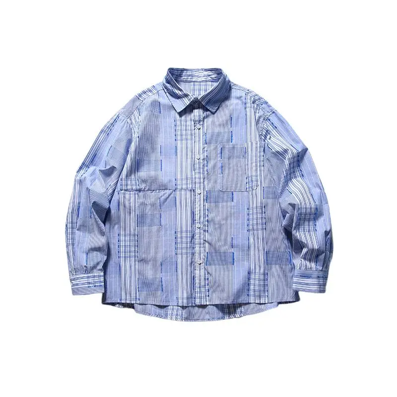 Contrast Color Stitching Design Sense Shirt - POIZON