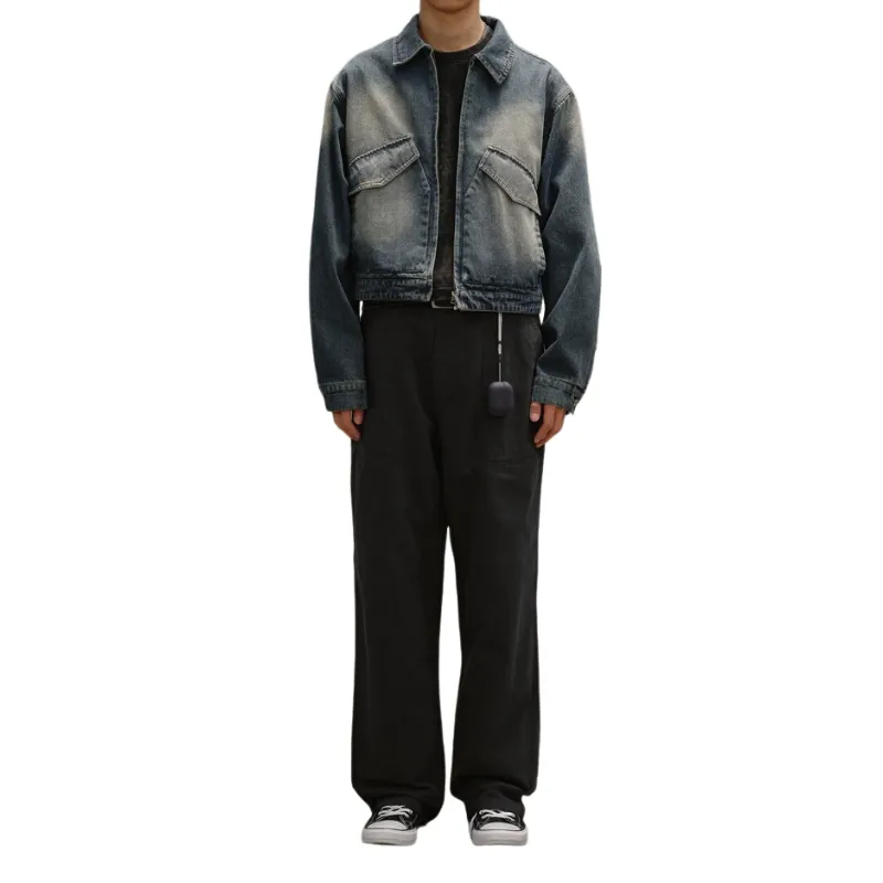 American Style Cleanfit Style Vintage Loose Washed Laps Tooling Denim ...