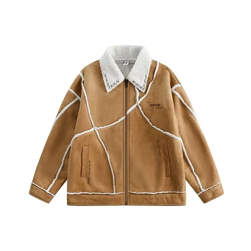 New Stitching Lapel Embroidered Cotton Coat - POIZON