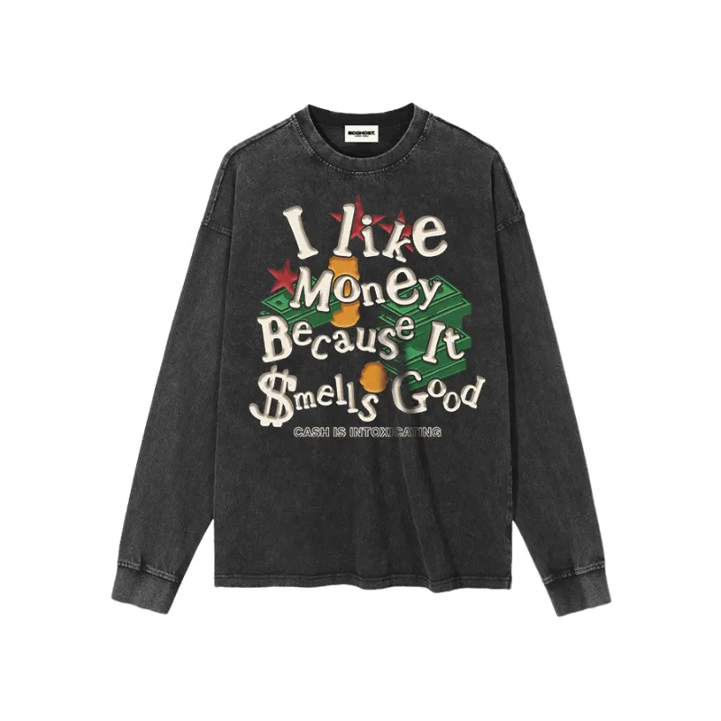 Retro Street Printed Long-sleeved T-shirt - POIZON