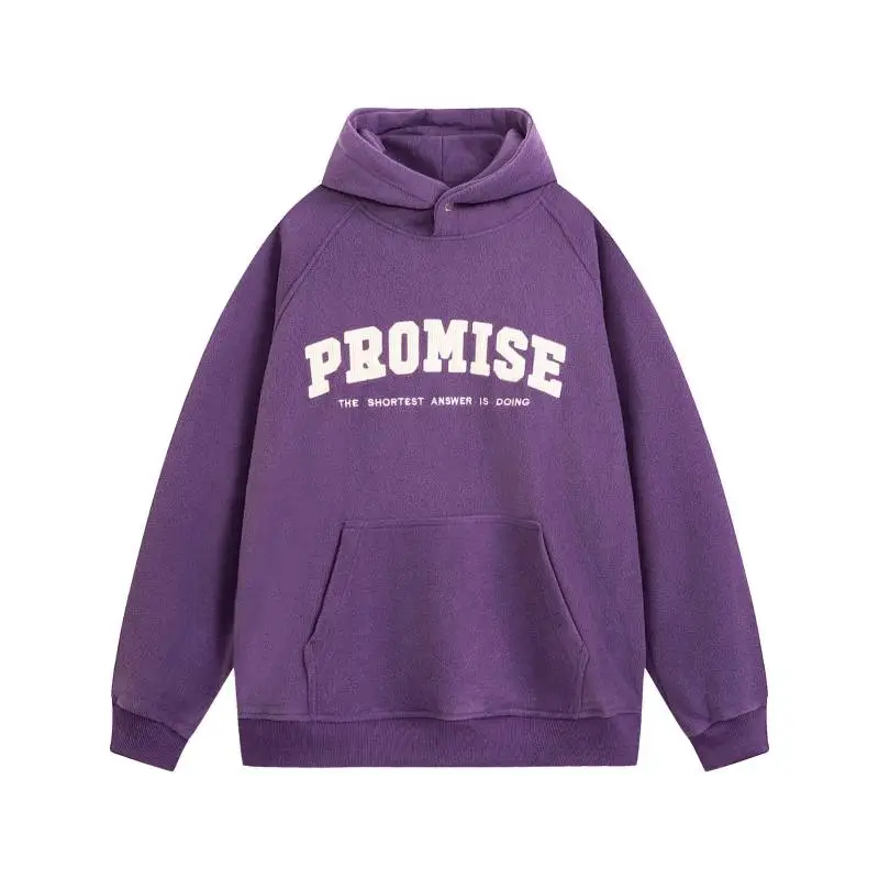 Polar Fleece Letters Embroidered Warm Fleece-lined Hoodie - POIZON