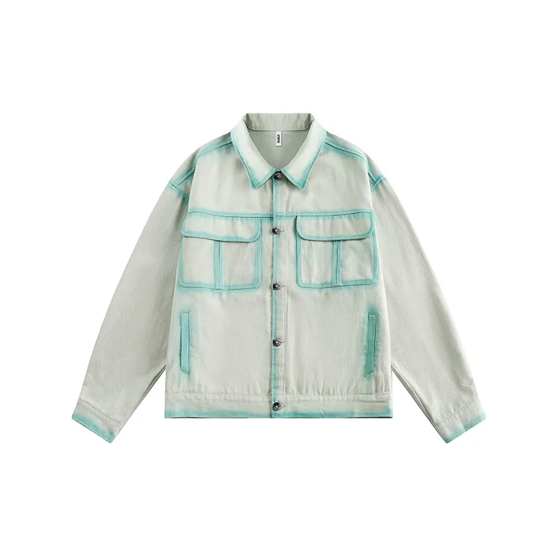 Green Spray Denim Coat - POIZON