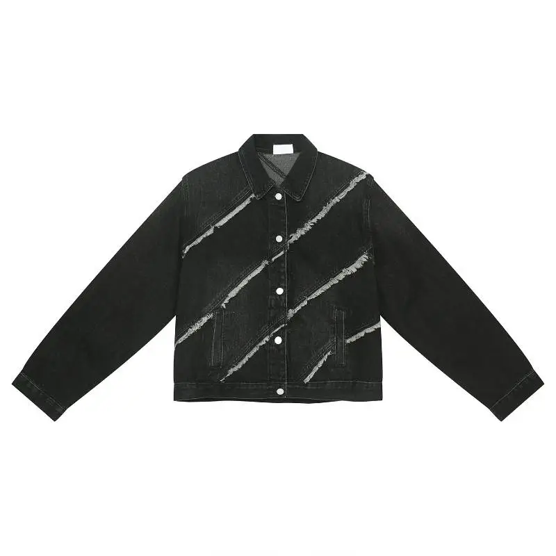 Street Rough Stitching Design Short Denim Coat - POIZON