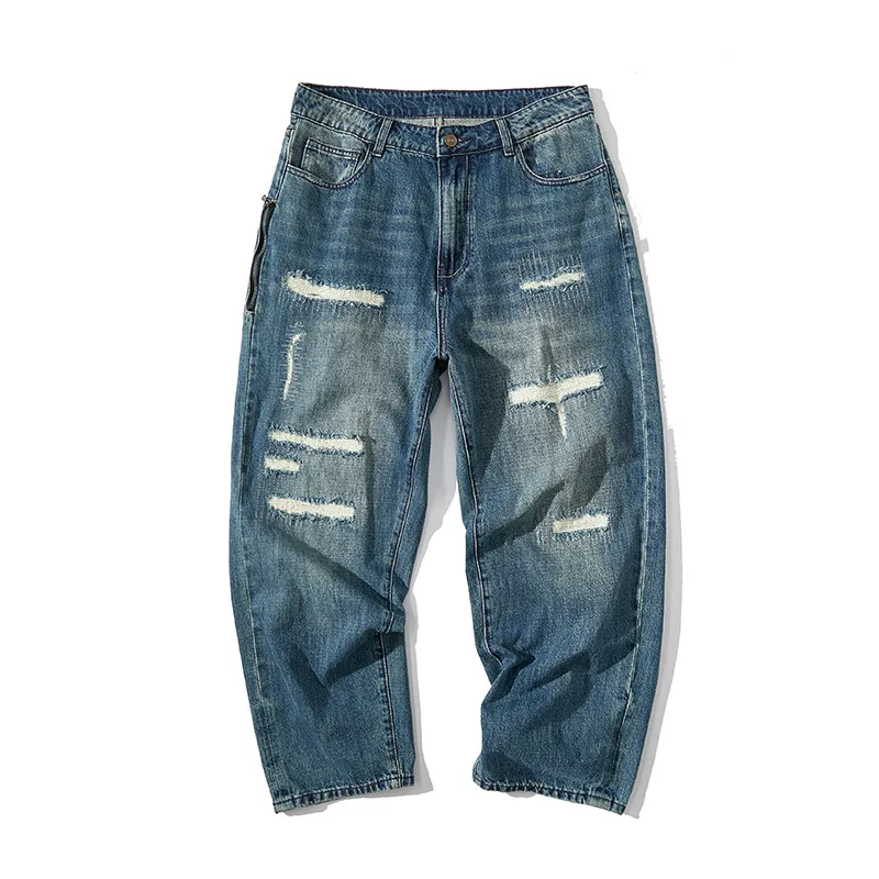 Ripped Patch Decorative Washed Jeans - POIZON